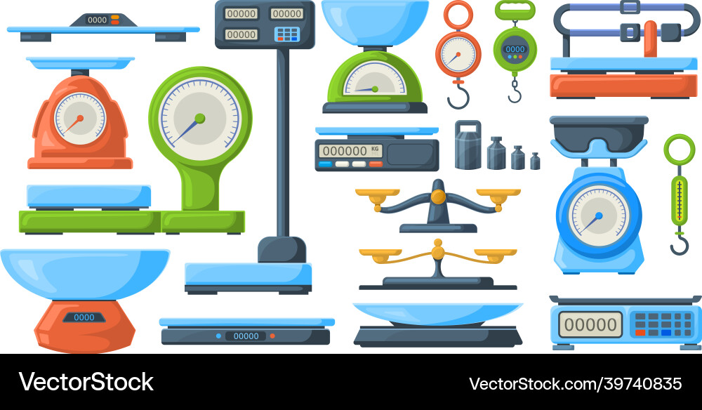 Store electronic and mechanical scales for weight Vector Image
