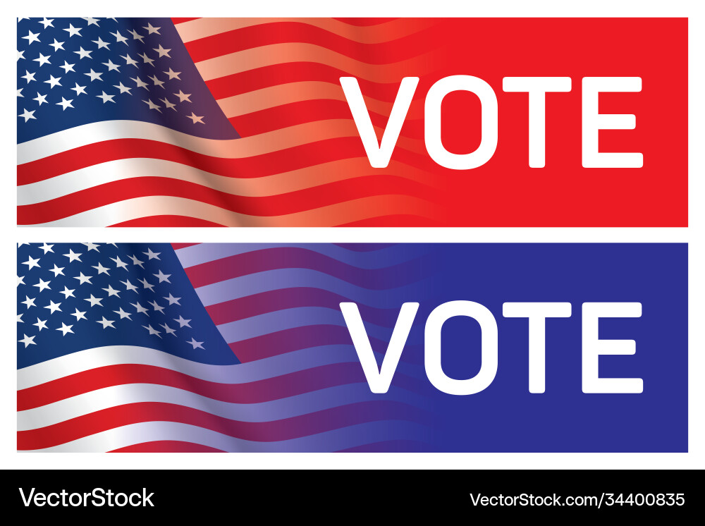 Voting banners with waving usa flag background Vector Image