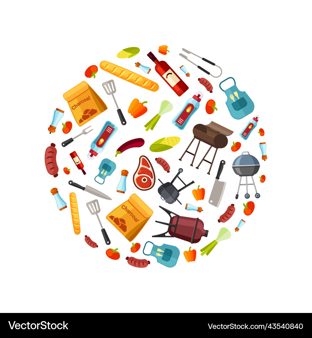 Bbq background circle shape with symbols Vector Image