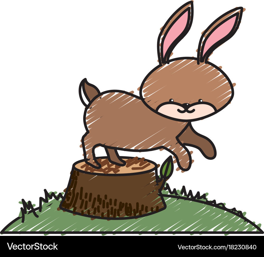Cute rabbit animal in bole wood tree Royalty Free Vector