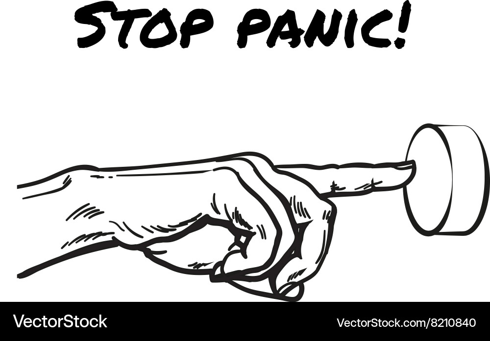 Hand presses the stop panic button Royalty Free Vector Image