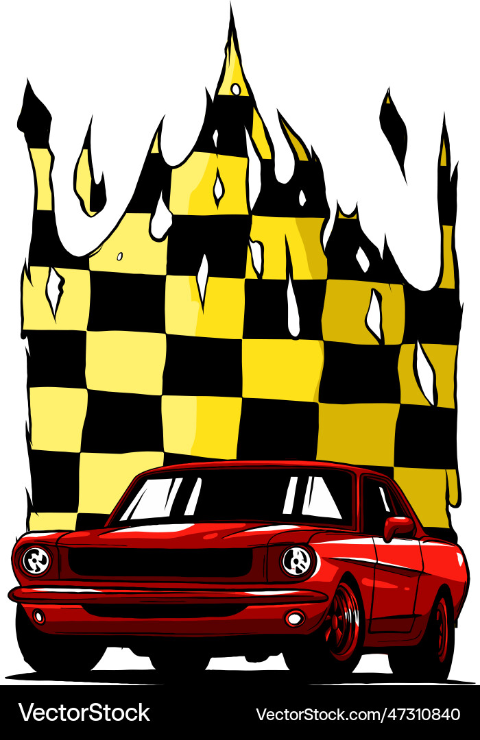 Muscle car with race flag Royalty Free Vector Image