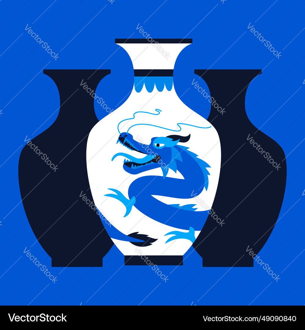 Porcelain chinese vases - modern colored Vector Image