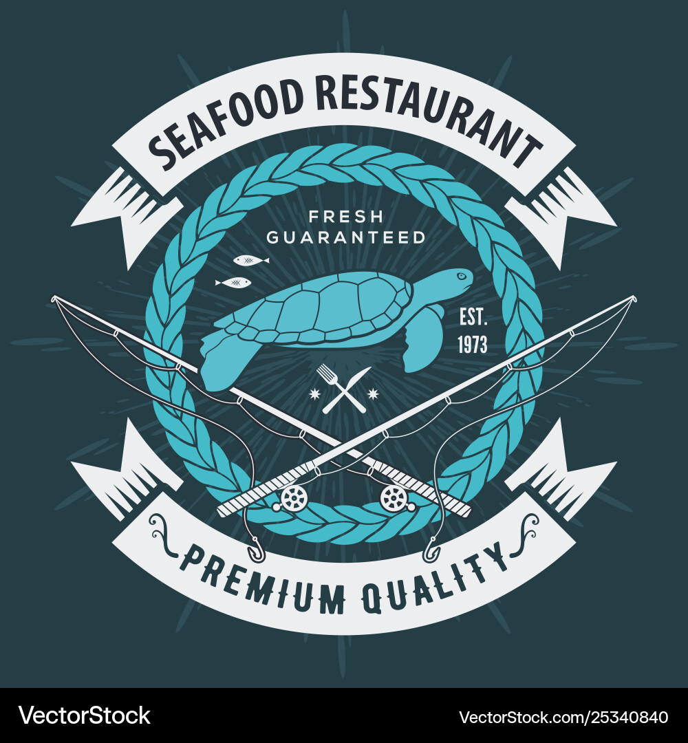 Seafood label badge emblem or logo Royalty Free Vector Image
