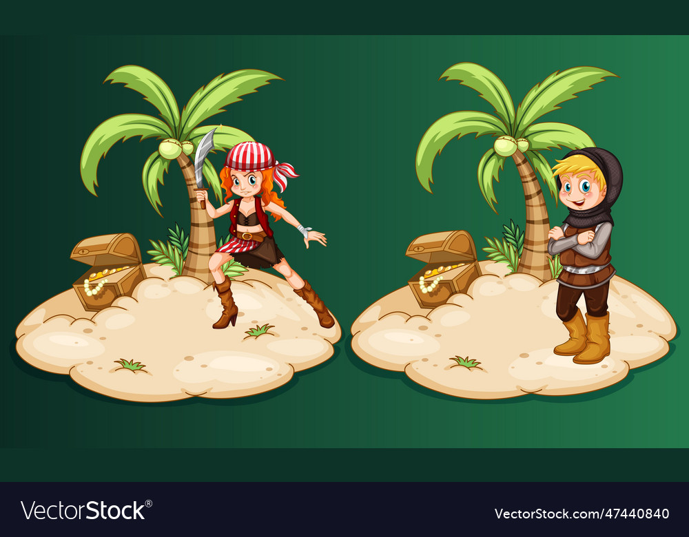 Set of pirates on the island Royalty Free Vector Image