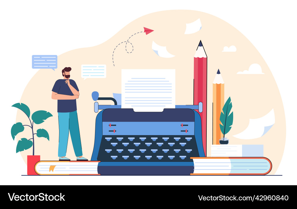 Tiny male author or screenwriter writing story Vector Image