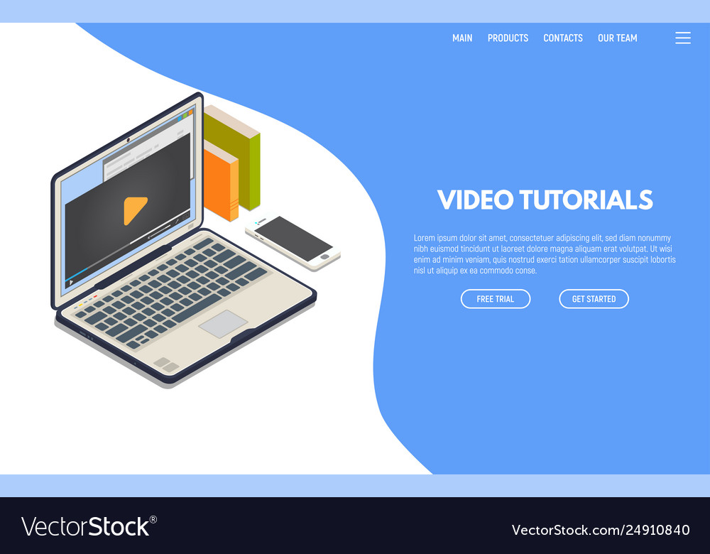 Video tutorials isometric banner Royalty Free Vector Image