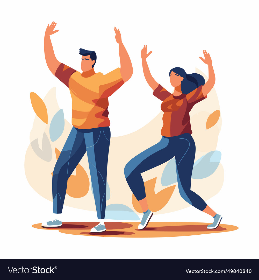 Young man and woman dancing joyfully together Vector Image Young man and woman dancing joyfully together Vector Image