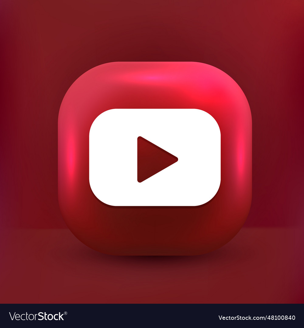 Youtube button icon 3d cute style social media Vector Image
