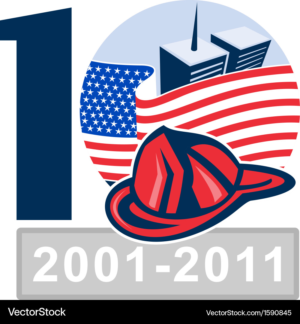 American flag with twin tower building firefighter