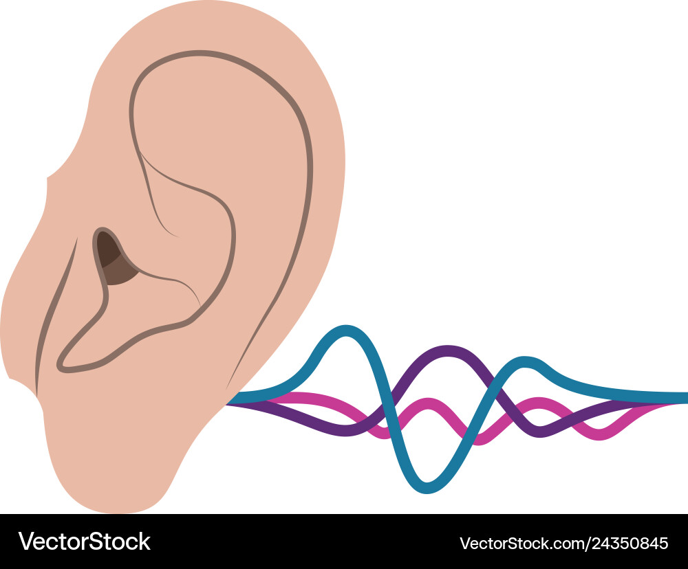 Ear with sound wave avatar character Royalty Free Vector