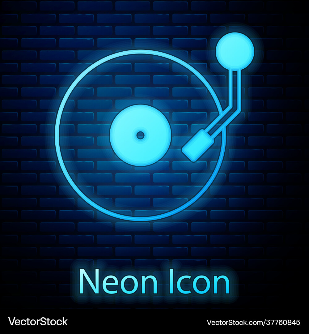 Glowing neon vinyl player with a vinyl disk icon Vector Image