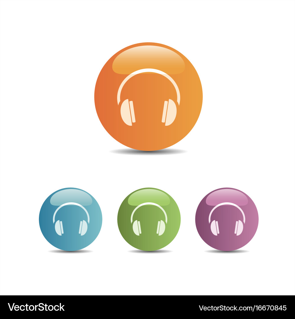 Headphones icon on a colored buttons and white Vector Image