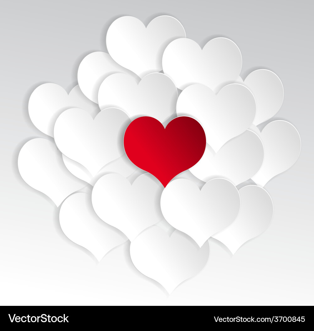 Paper hearts background with alone red heart Vector Image