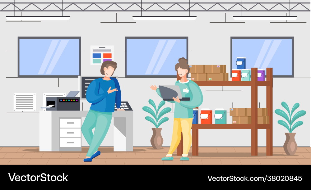 People working in typography at print to printer Vector Image