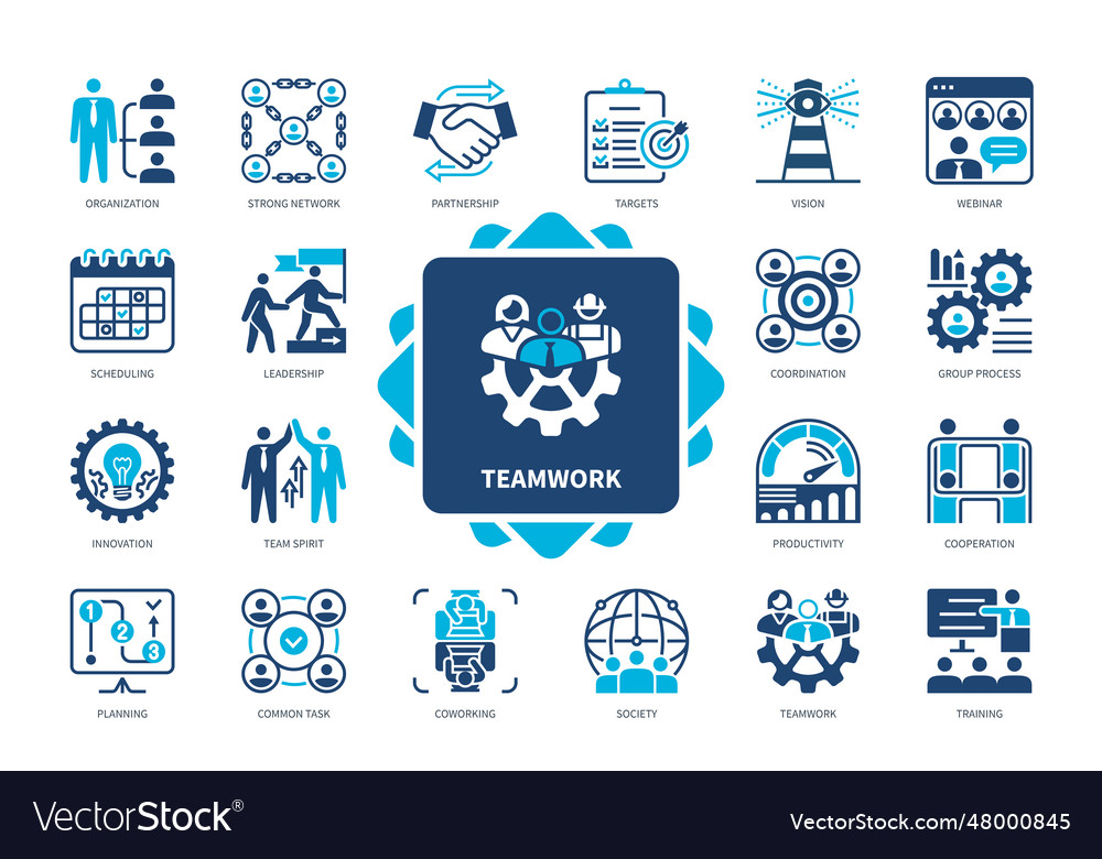 Teamwork solid icon set Royalty Free Vector Image