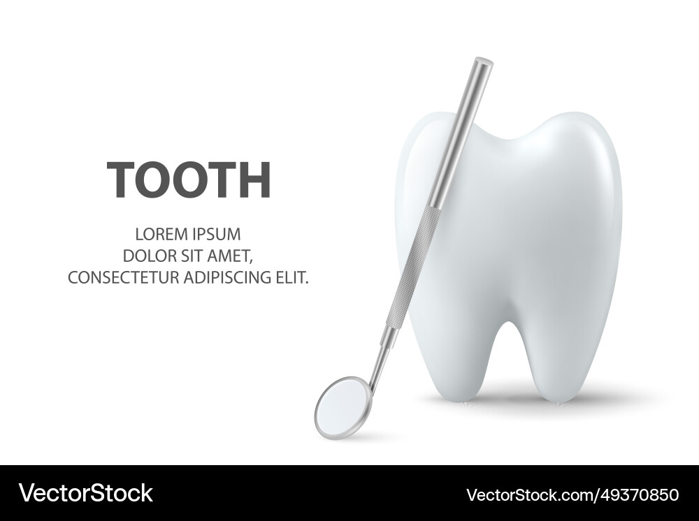 3d realistic tooth and dental mirror Royalty Free Vector