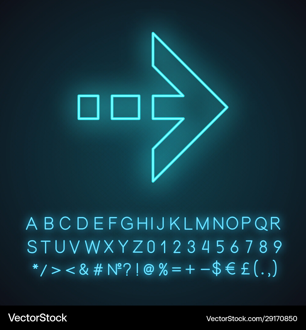 Arrow with dotted dash line neon light icon east Vector Image