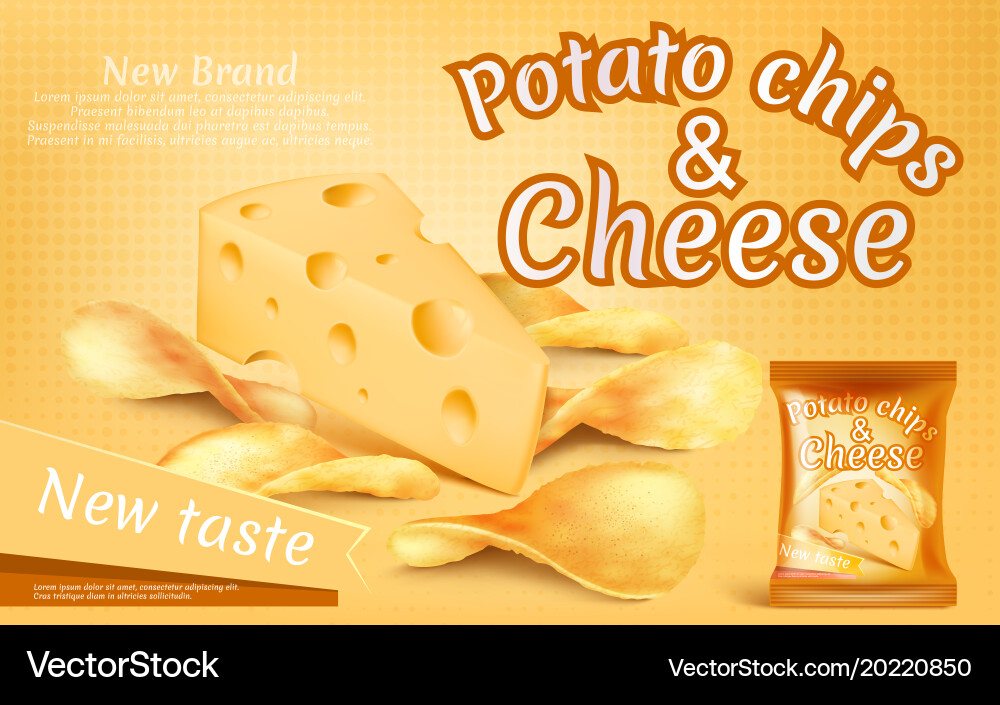 Banner with crispy potato chips and cheese Vector Image