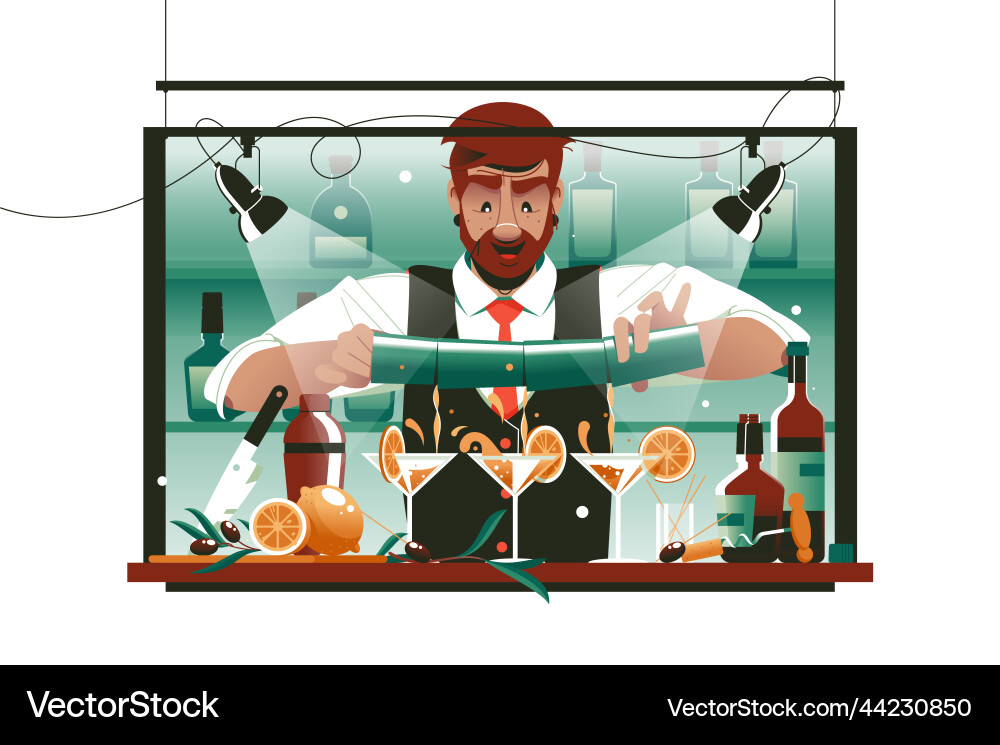 Barman in uniform making cocktails Royalty Free Vector Image