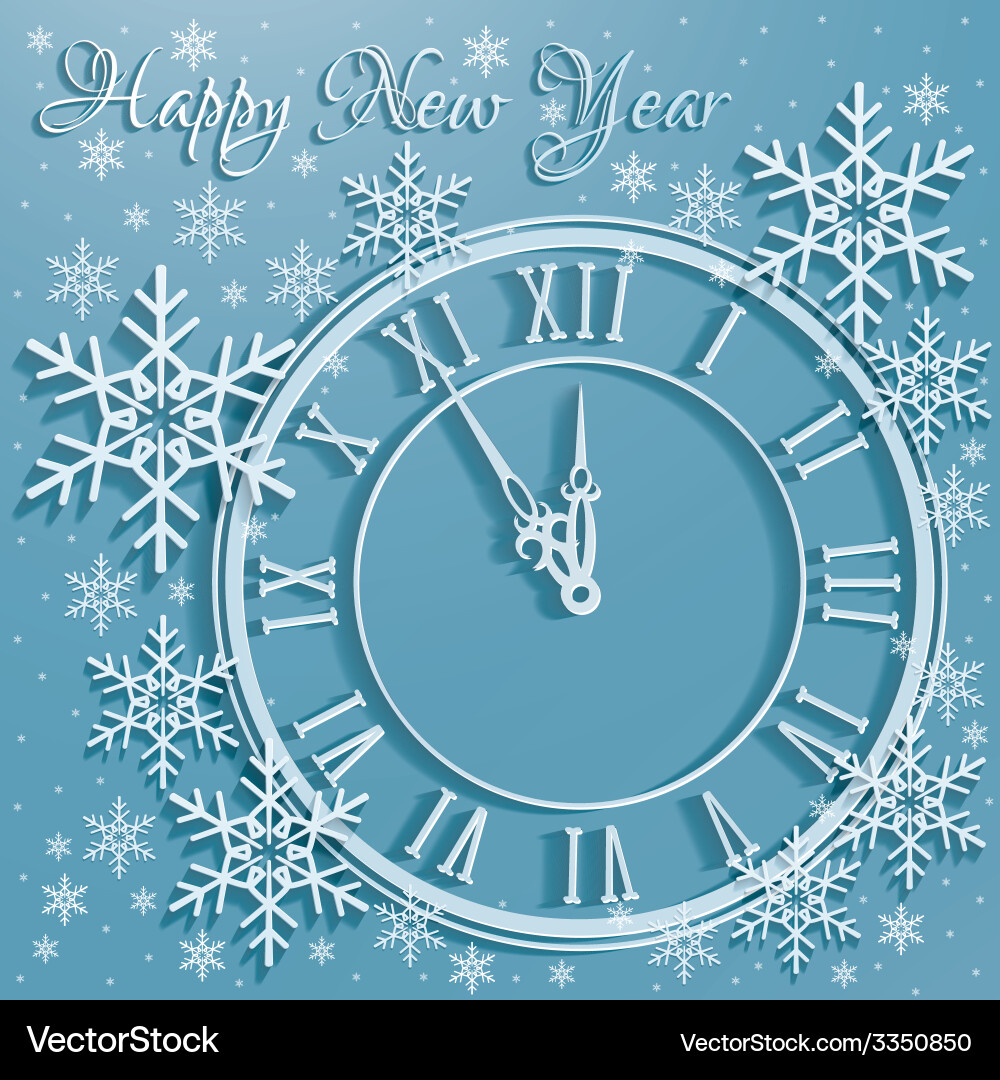 Christmas background with snowflakes and clock Vector Image