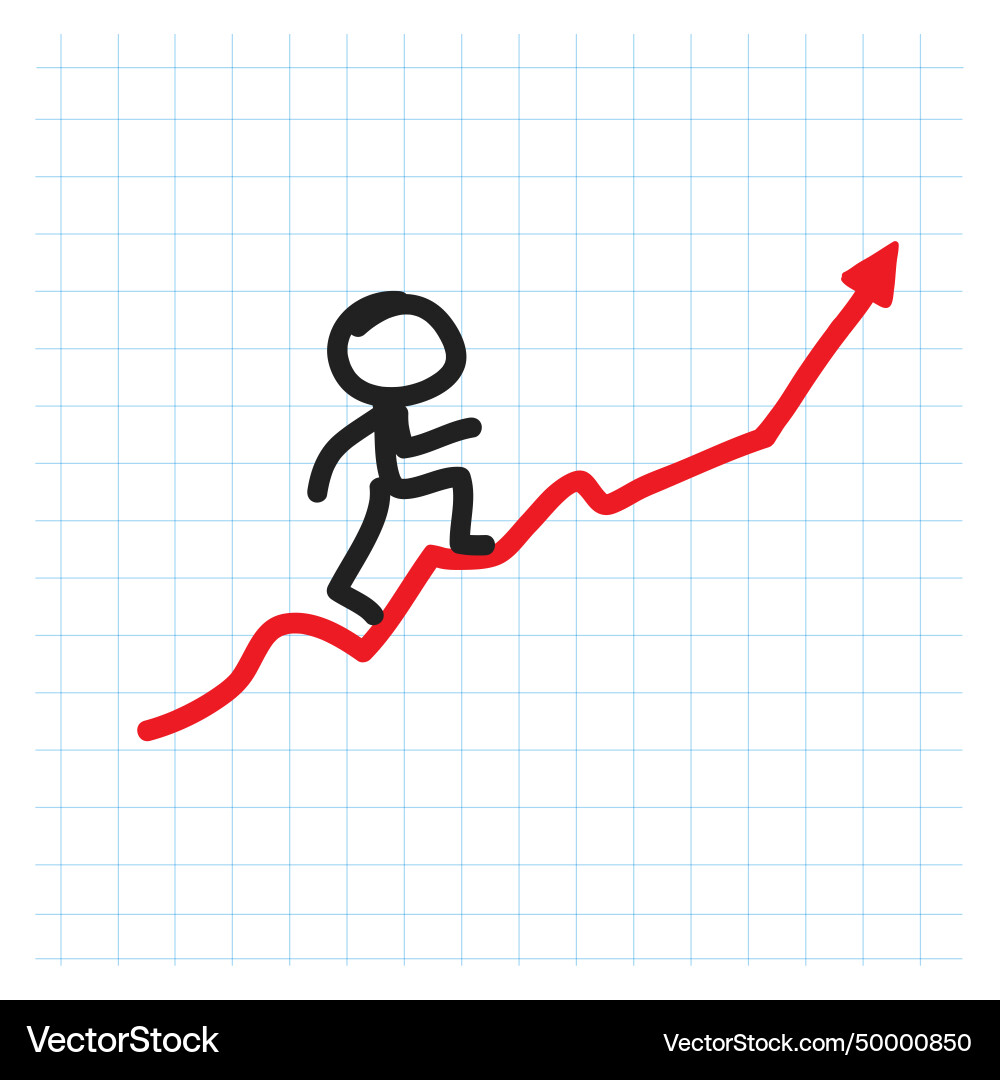 Hand draw business man climb on graph Royalty Free Vector