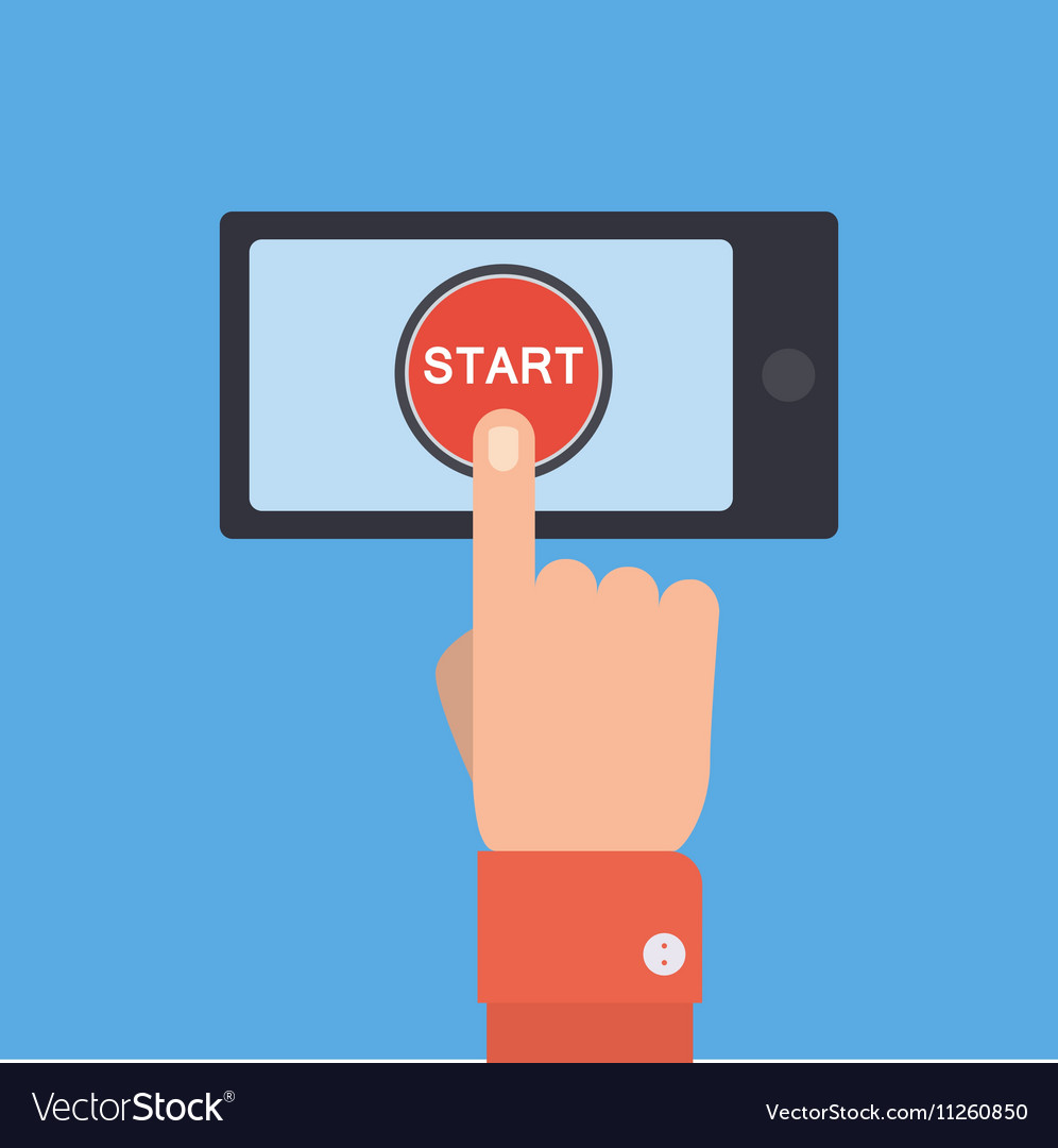 Hand pushing start button on the smartphone Vector Image Hand pushing start button on the smartphone Vector Image