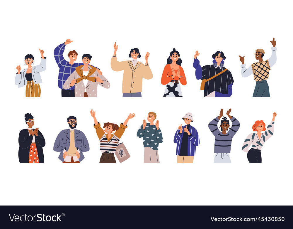 Happy smiling people set excited cheerful glad Vector Image