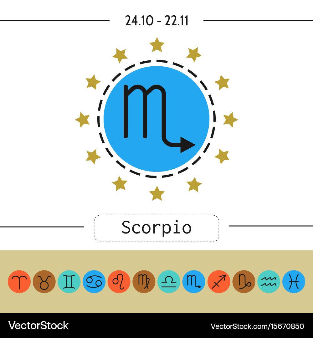 Scorpio signs zodiac flat linear icons Royalty Free Vector