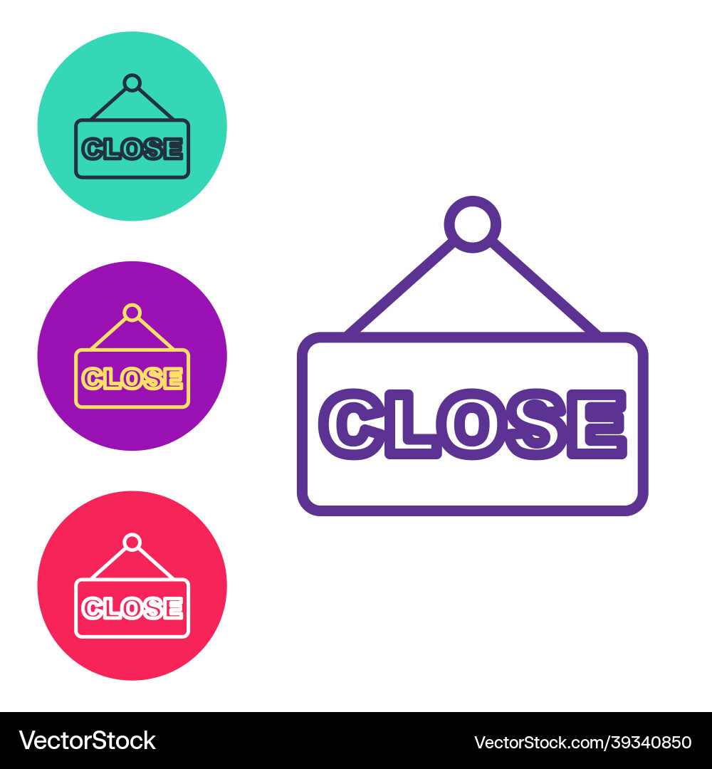 Set line hanging sign with text closed icon Vector Image