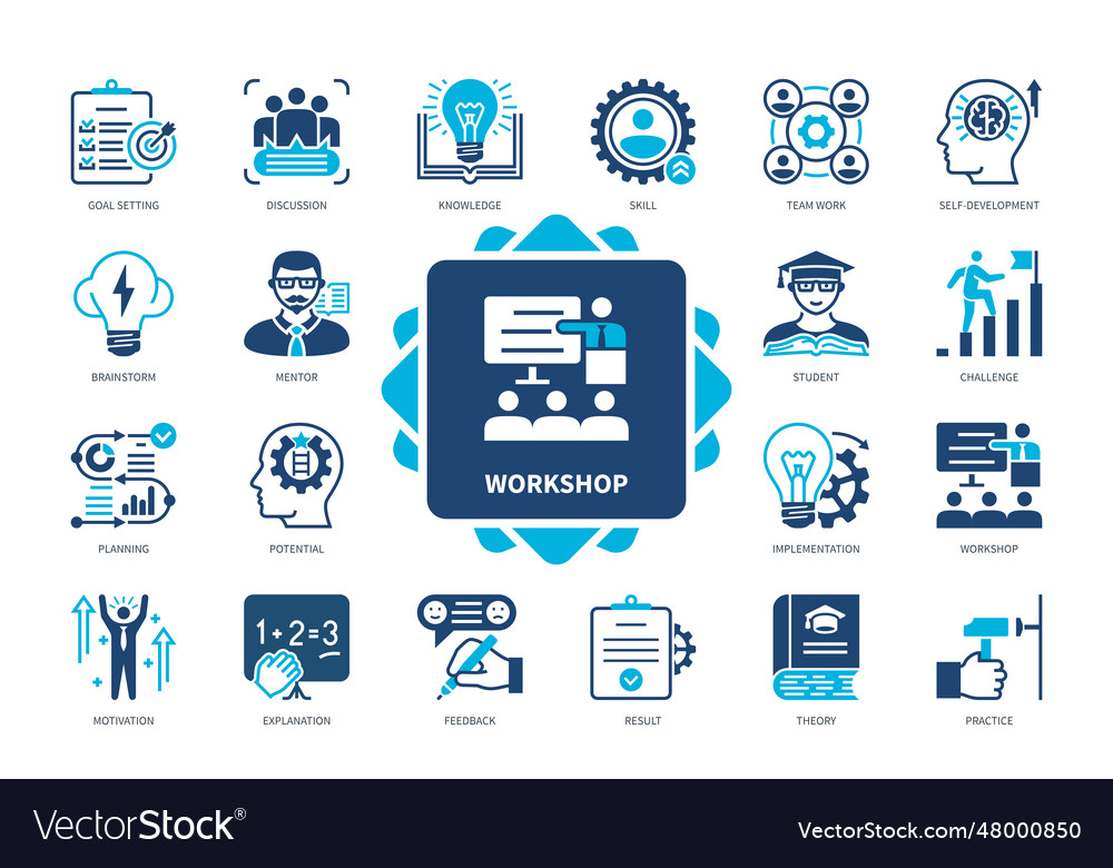 Workshop solid icon set Royalty Free Vector Image