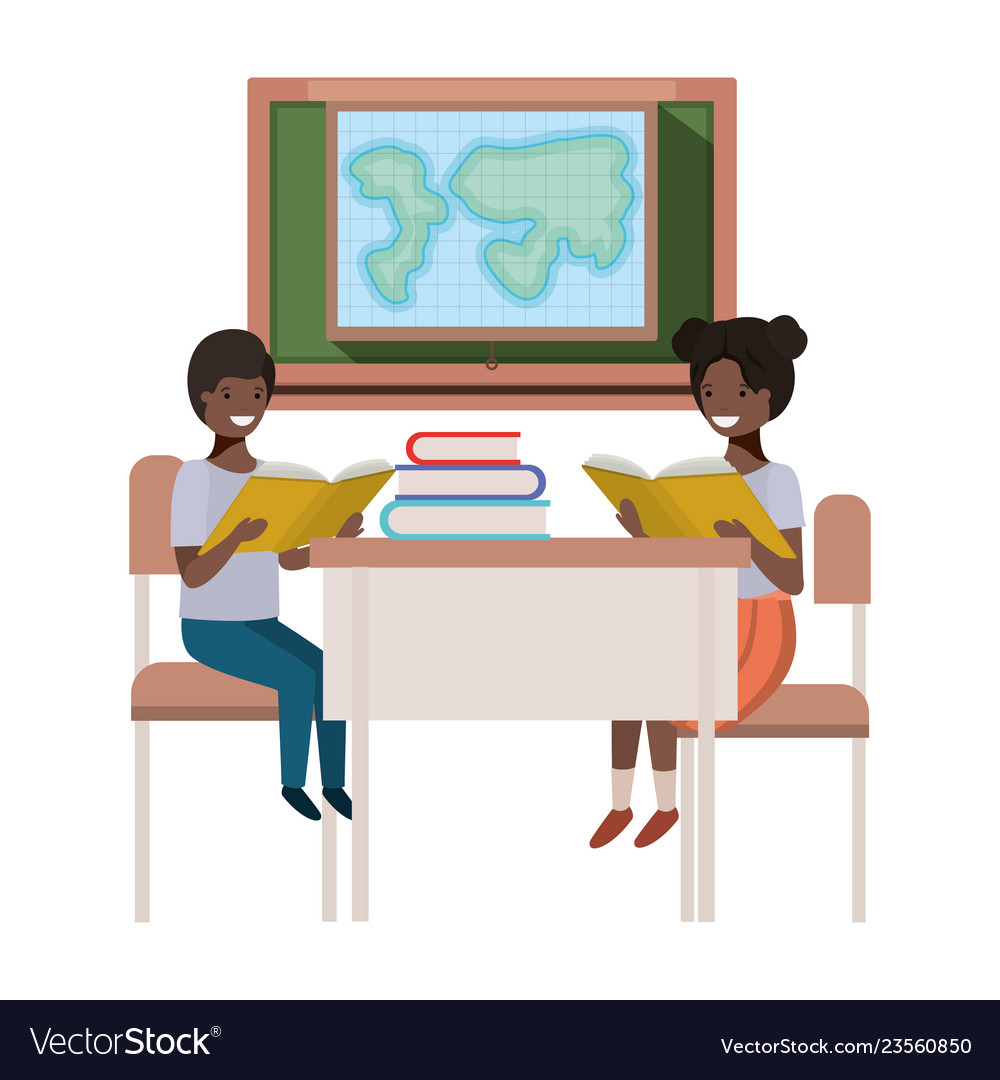 Young students in geography classroom Royalty Free Vector