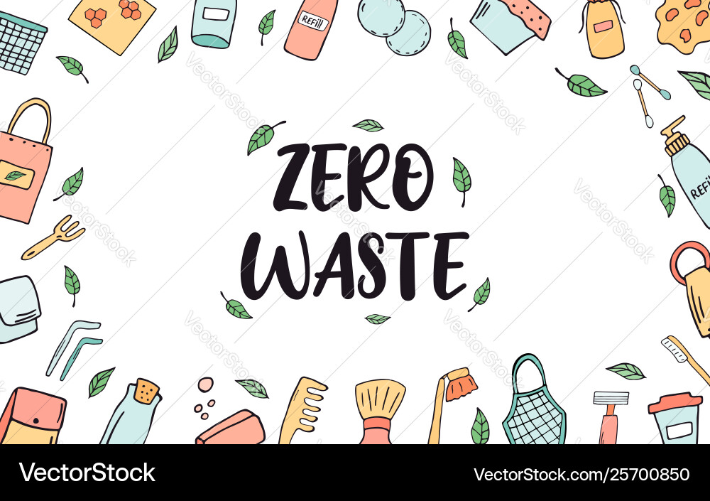 Zero waste horizontal banner with hand drawn icons