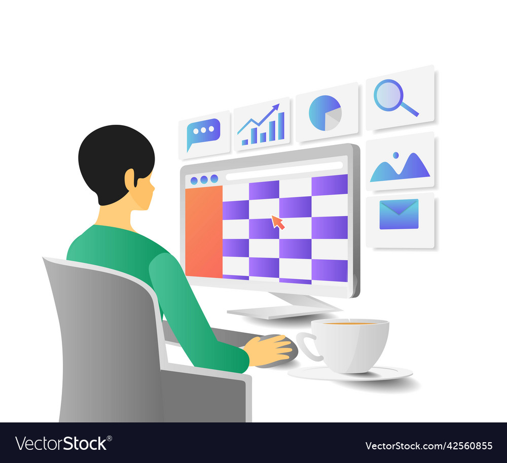 A man analyzes business on computer Royalty Free Vector