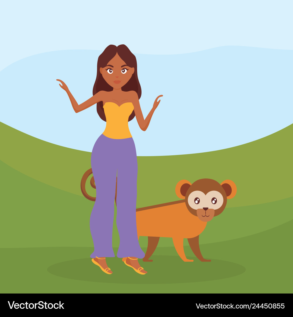 Beautiful woman with exotic monkey character Vector Image