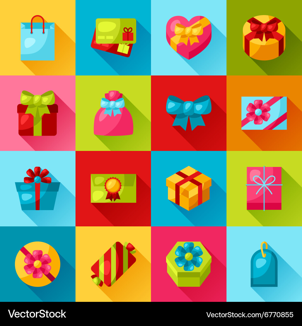 Celebration icon set of colorful gift boxes Vector Image