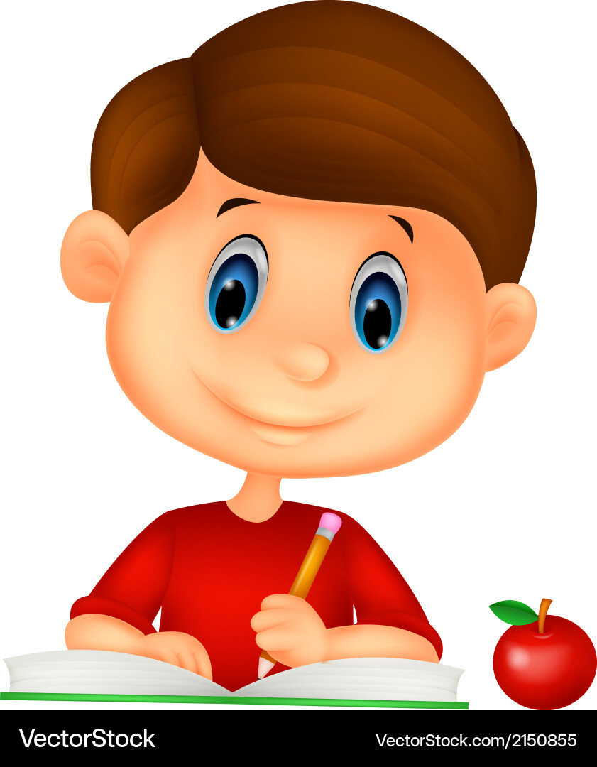 Cute boy cartoon writing on a book Royalty Free Vector Image