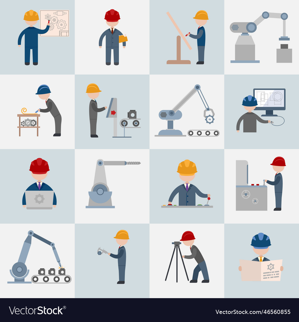 Engineering icons flat Royalty Free Vector Image