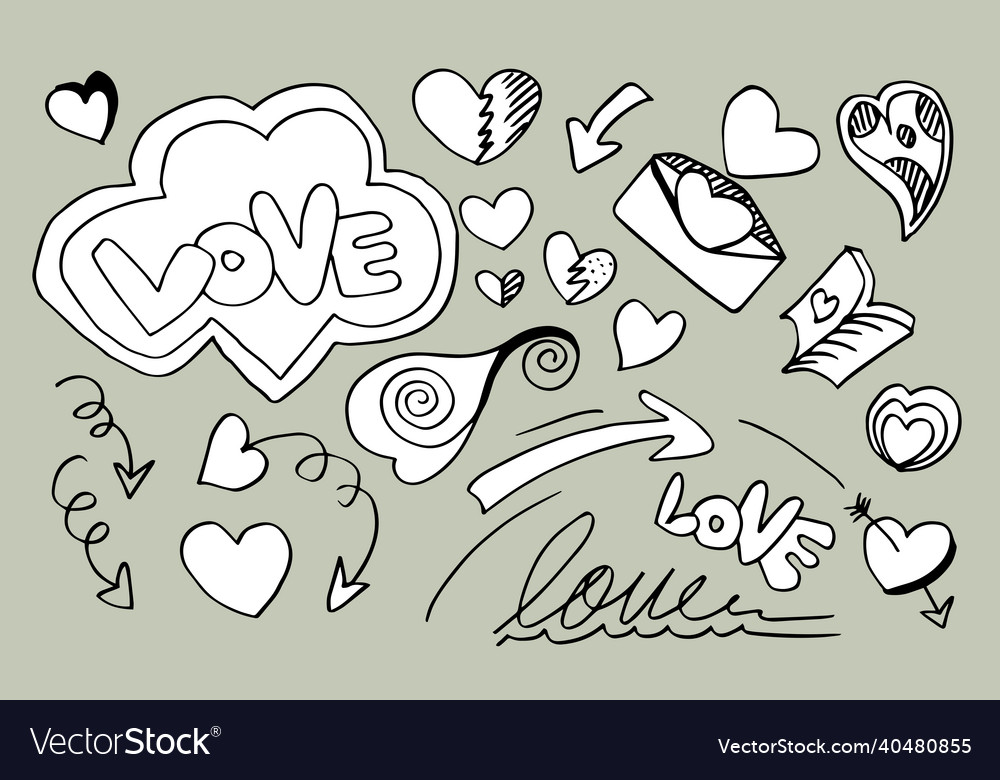 Hand drawn doodles set for valentines day Vector Image