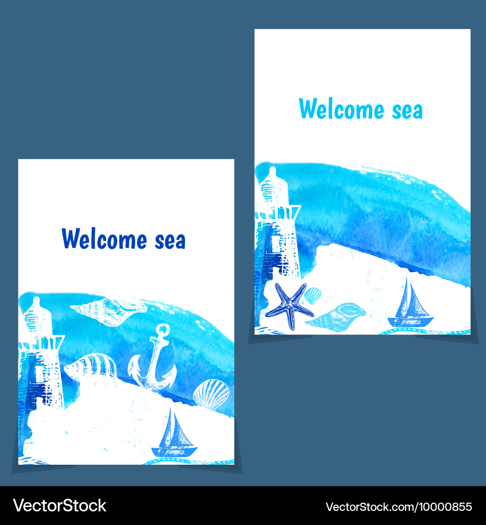 Hand drawn flyers with sings on theme sea Vector Image