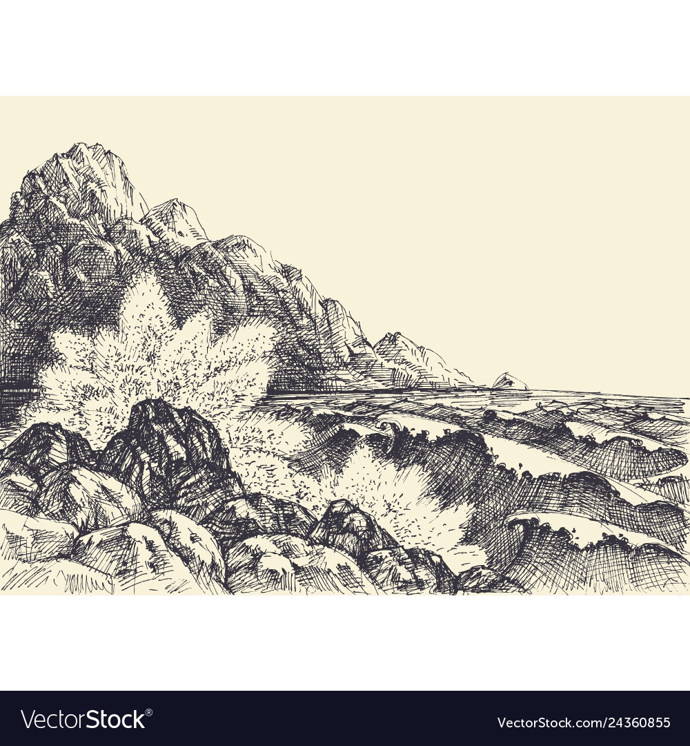 Ocean Waves Crashing Drawing