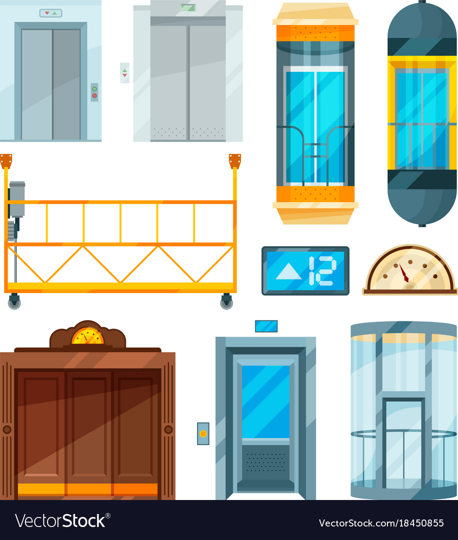 Set different modern glass elevators Royalty Free Vector