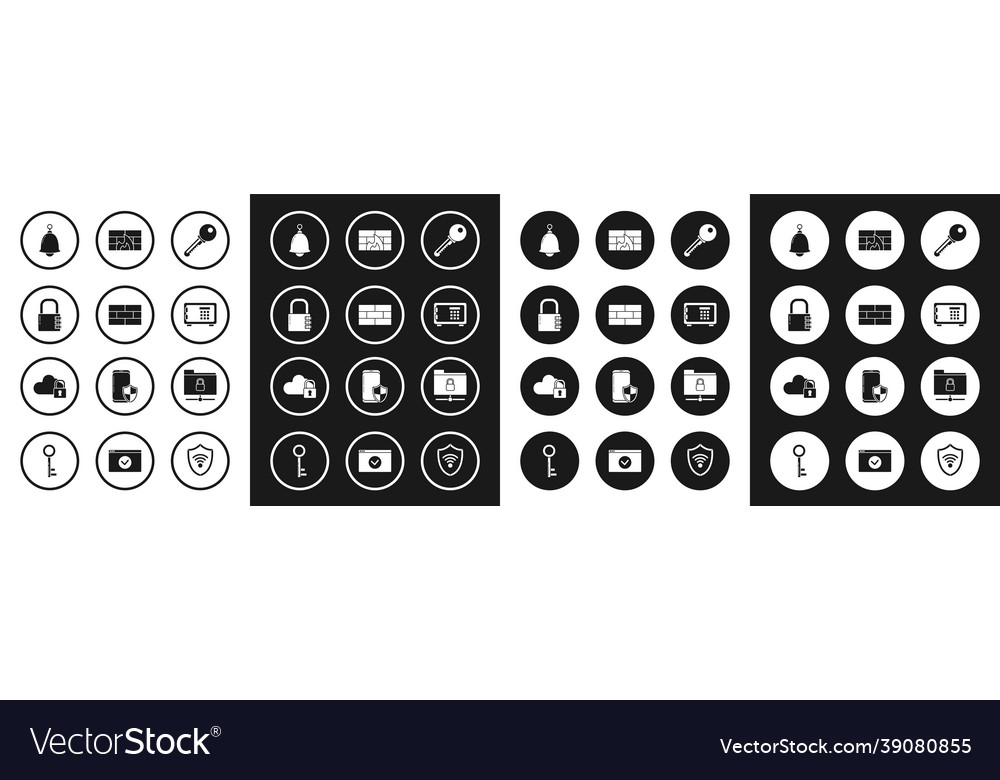 Set key bricks safe combination lock ringing Vector Image