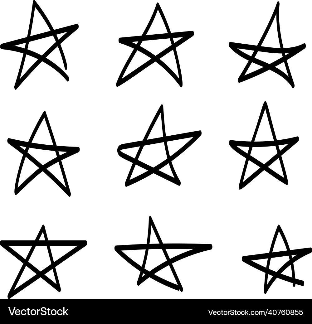 Set of hand drawn stars doodle Royalty Free Vector Image