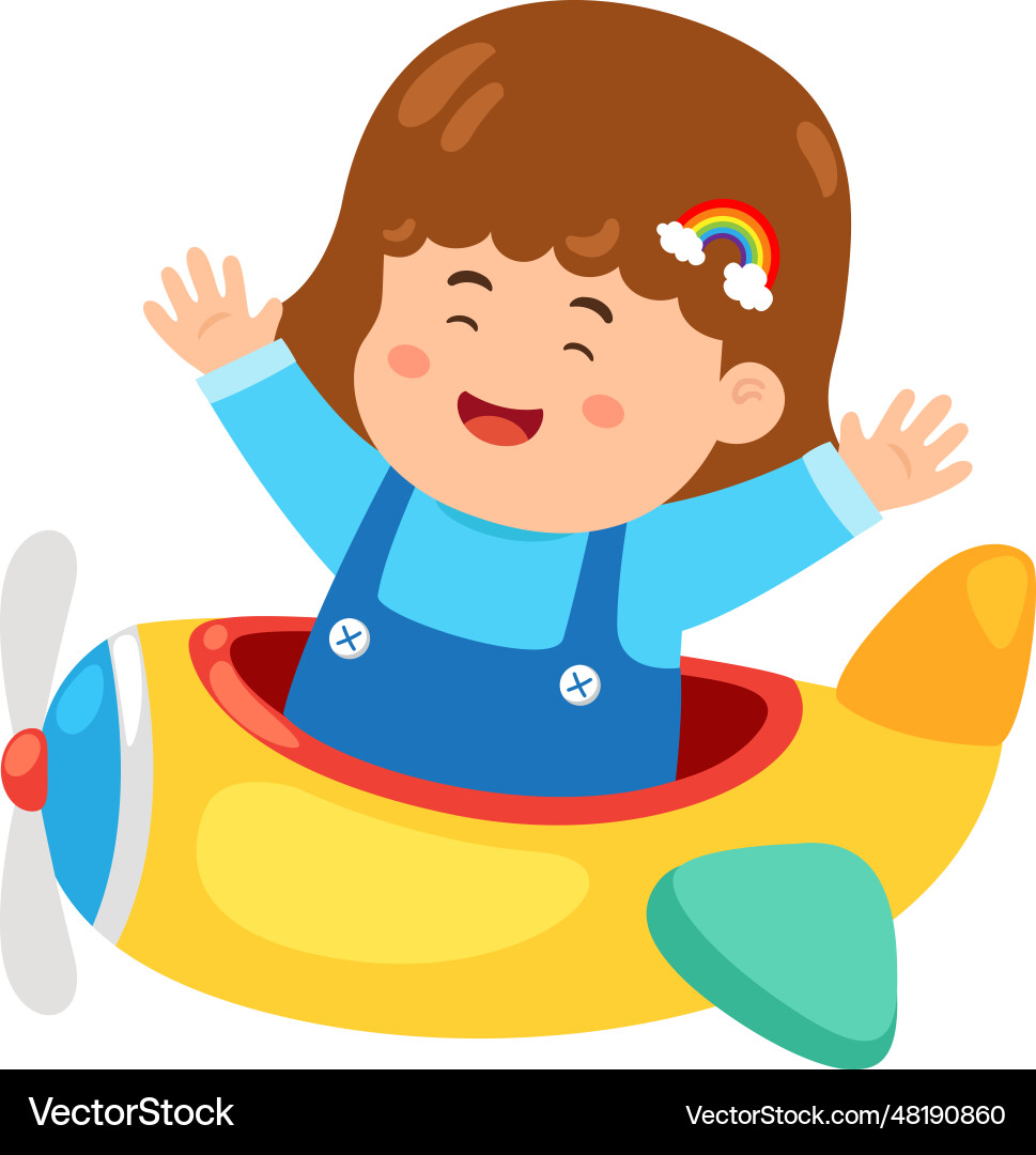 Cartoon little kid riding airplane Royalty Free Vector Image