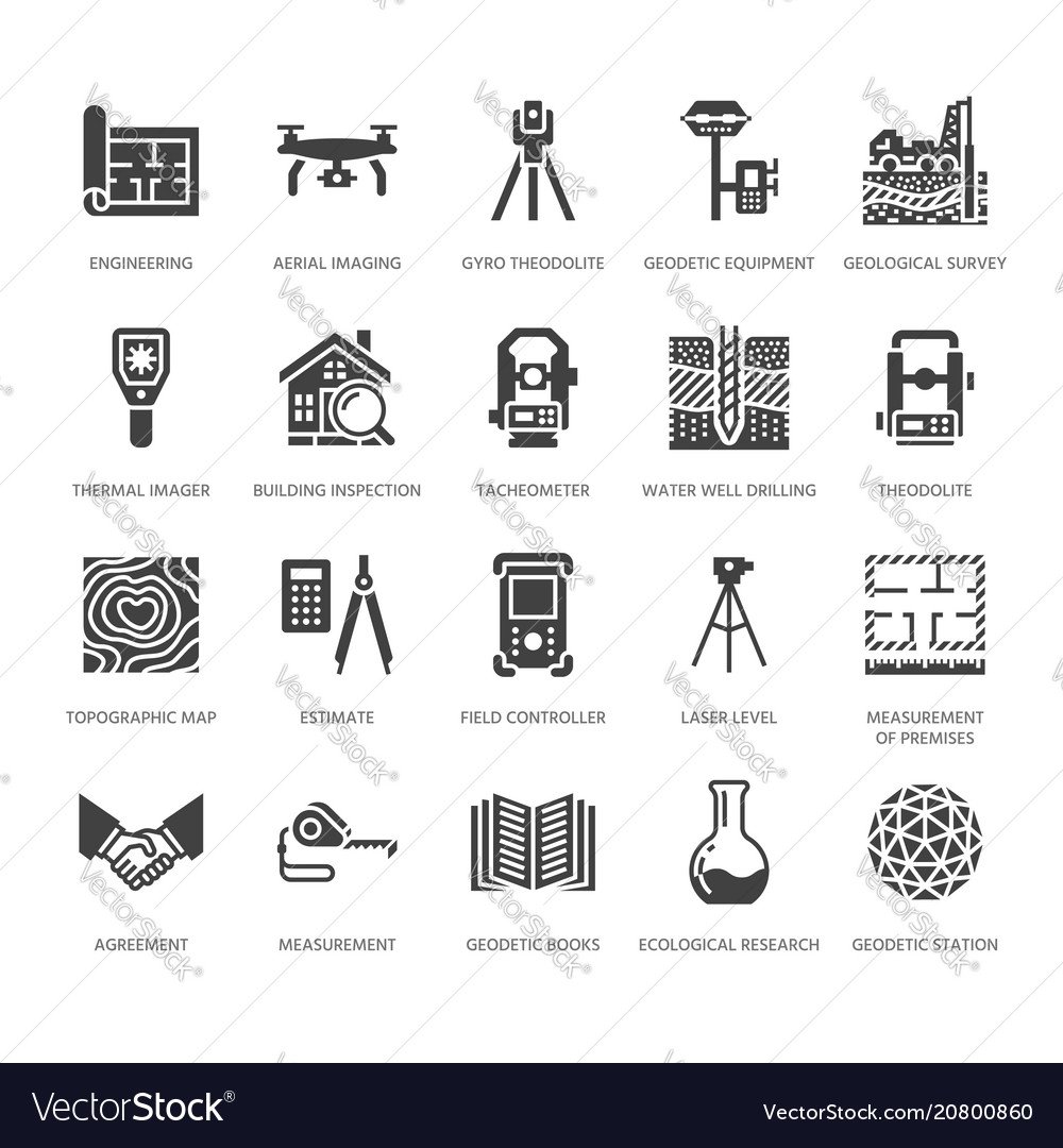 Geodetic survey engineering flat glyph Royalty Free Vector Geodetic survey engineering flat glyph Royalty Free Vector