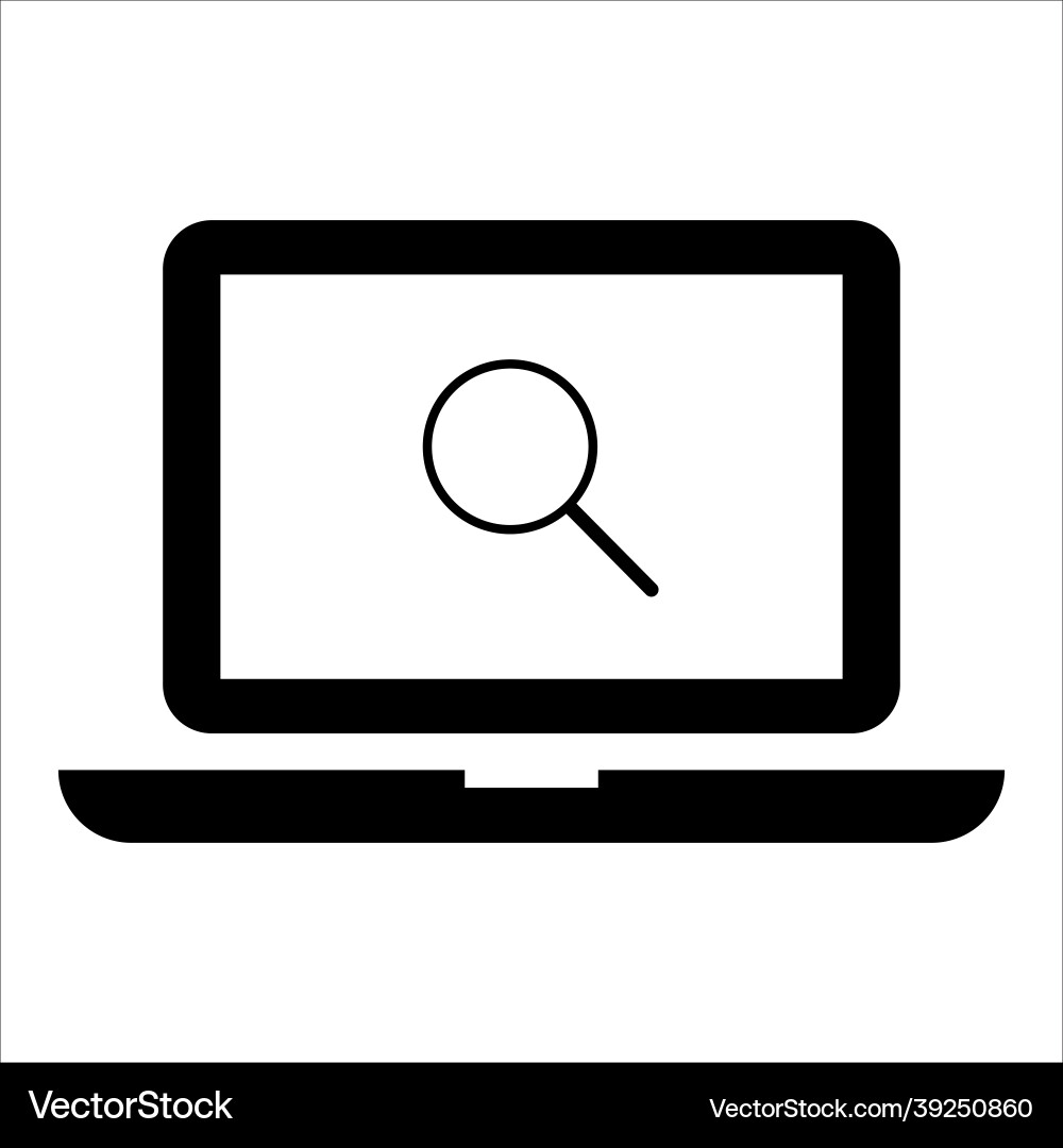 Laptop with search icon on white backdrop Vector Image
