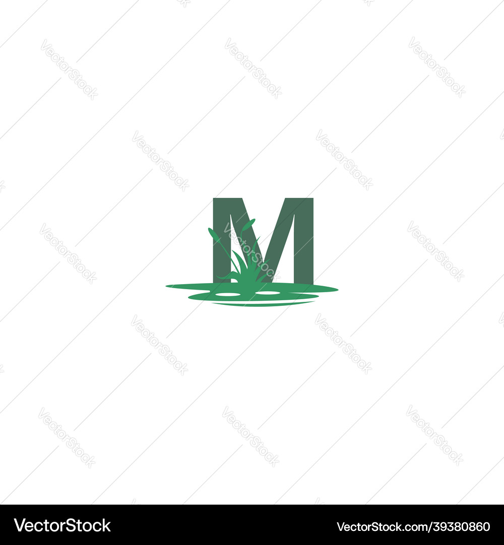 Letter m behind puddles and grass template Vector Image