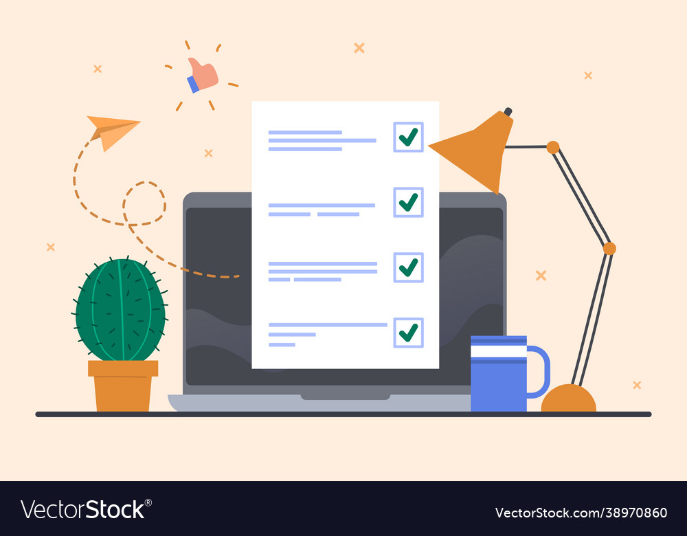 Online test with checklist on document Royalty Free Vector
