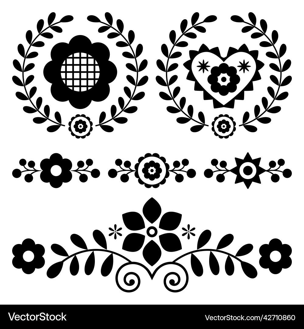 Polish folk art floral design elements set Vector Image